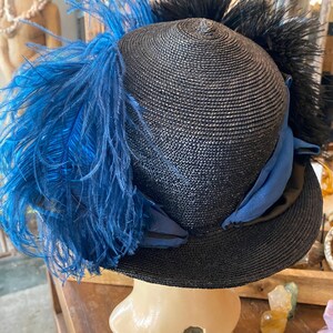 Edwardian Feather Hat, Teal and Black, Early 1900s Millinery, Wide Brim ...