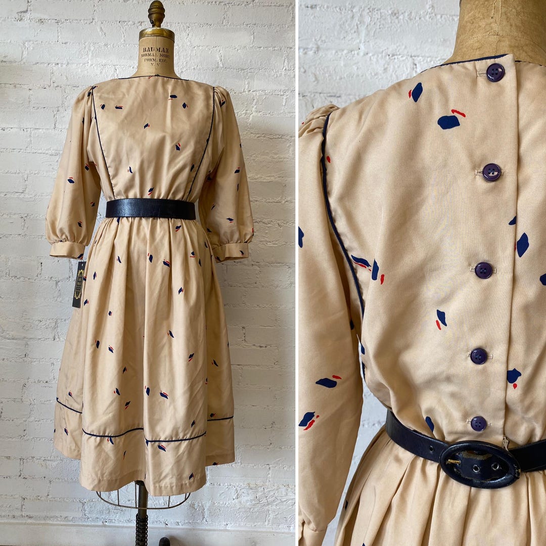 Vintage 1980s Blouson Dress, by Act II, Biege Polyester, 80s Ouff ...