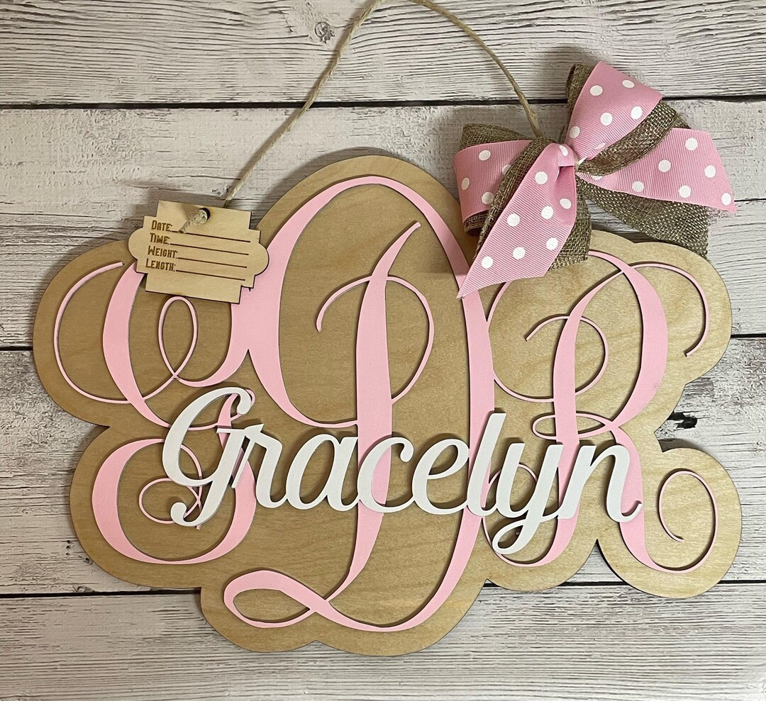 Baby Girl or Boy Hospital Birth Stat Sign Door Hanger Newborn Door ...