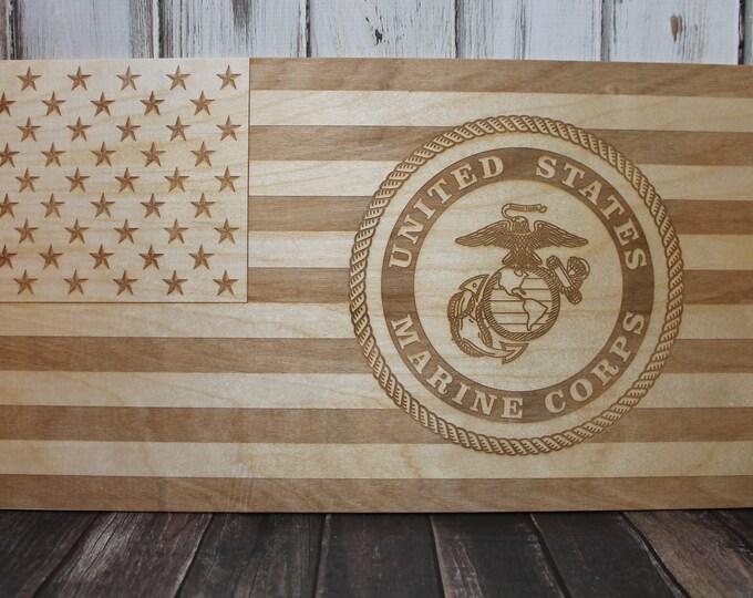 US Marine Corps, USMC Wooden Flag Sign, American Flag, Engraved Wood ...