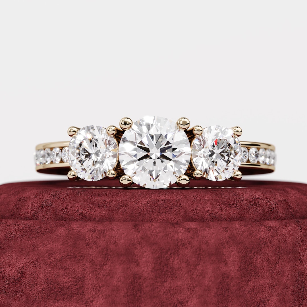2 Carat Round Cut Lab Grown Diamond Engagement Ring E VVS2 | Three ...