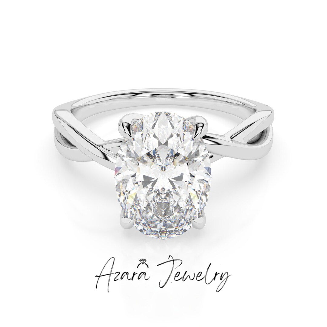 1-3 CT Twisted Band Solitaire Oval Lab Grown D Color VS Diamond Ring ...
