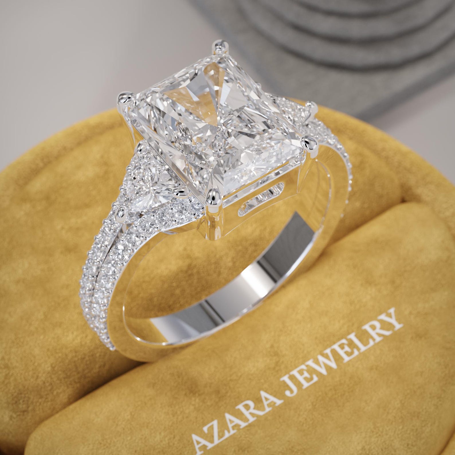 5 Carat Radiant Cut Lab Grown Diamond Ring - Fancy Trilogy Elongated ...