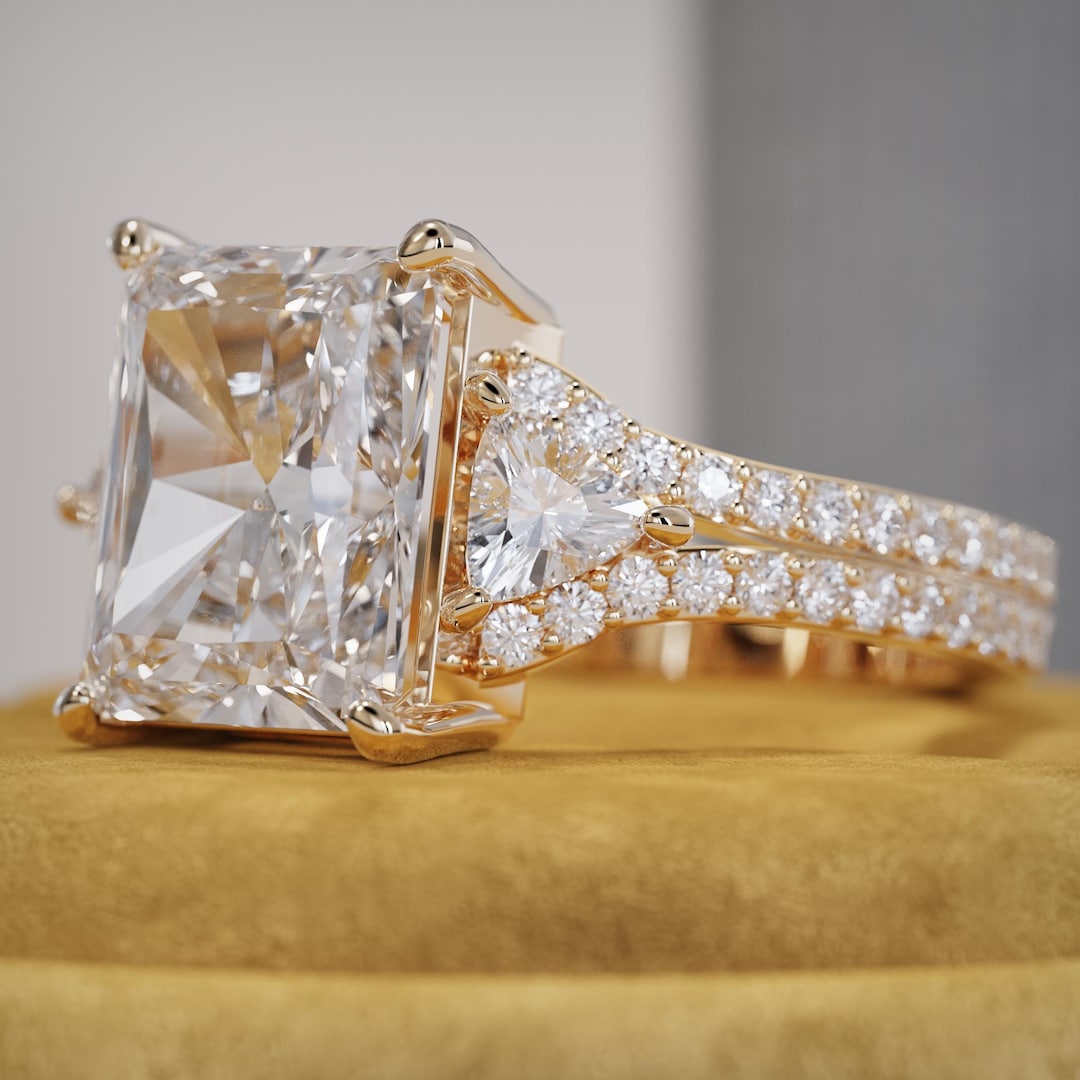 5 Carat Radiant Cut Lab Grown Diamond Ring - Fancy Trilogy Elongated ...