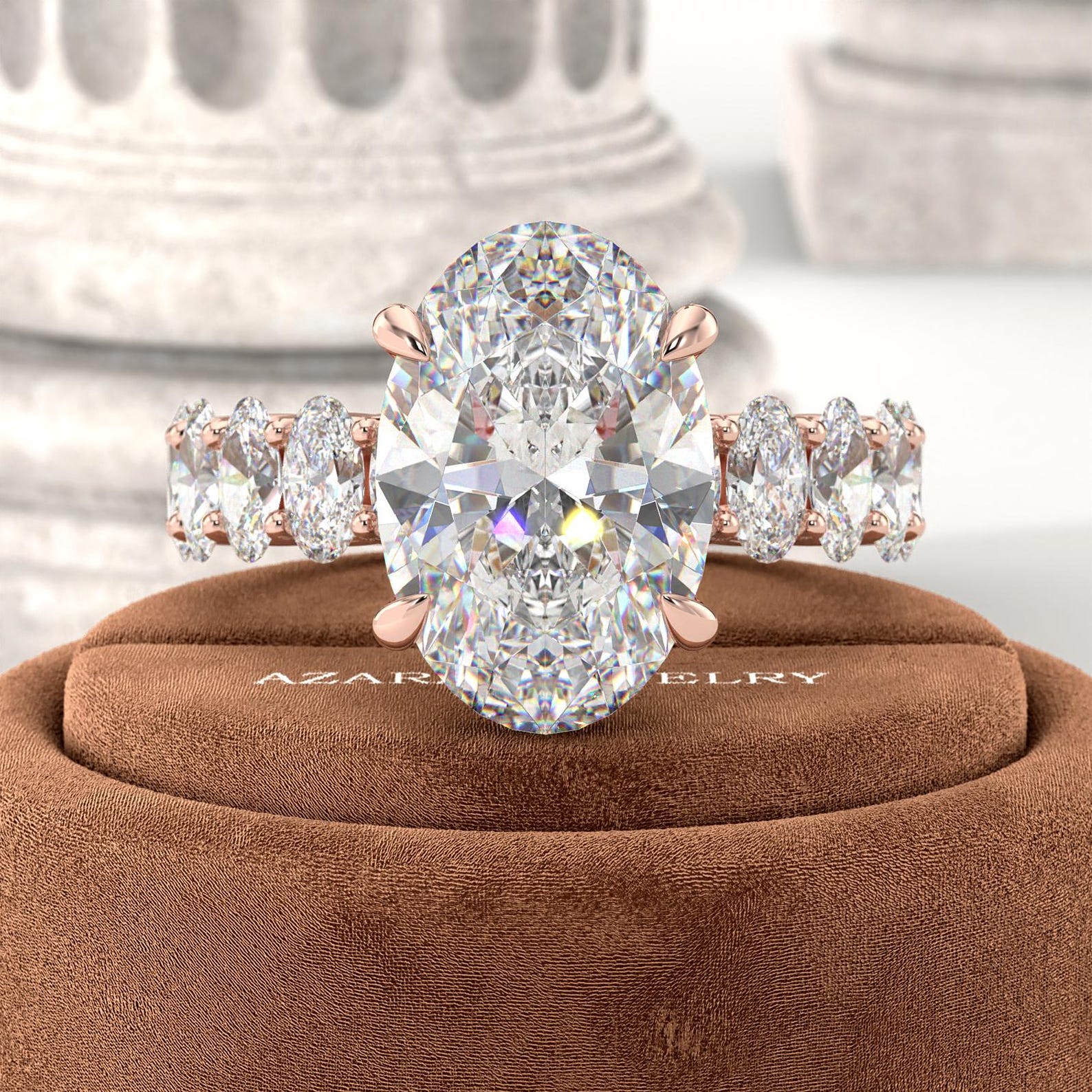 5 Carat Oval Lab Grown Diamond Ring - Large Fancy Brilliant Diamond- 7 ...