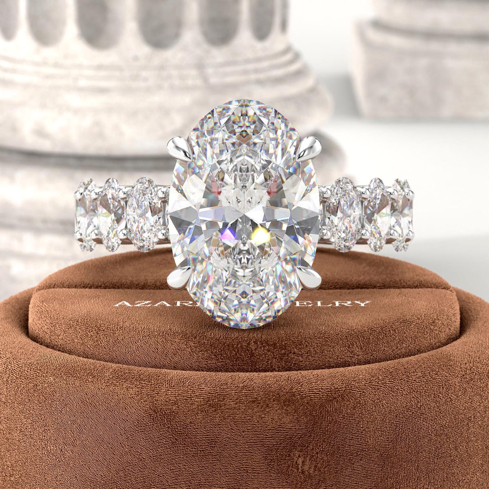 5 Carat Oval Lab Grown Diamond Ring - Large Fancy Brilliant Diamond- 7 ...