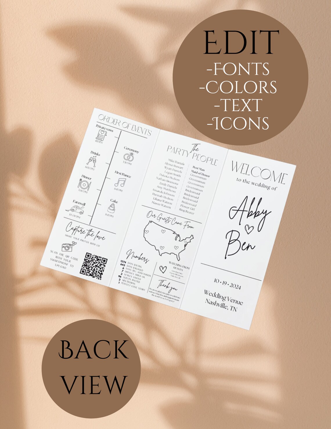 Trifold Wedding Program Template With Seating Chart Infographic Wedding ...