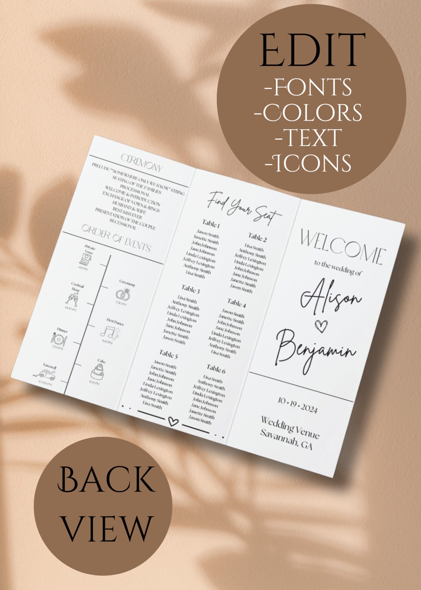 Trifold Wedding Program Template With Seating Chart Infographic Wedding ...