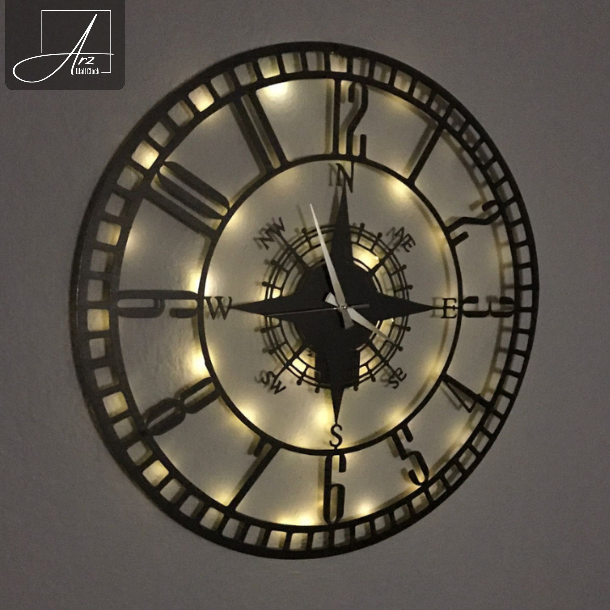 XL Compass Wall Clock, Compass Clock, Oversized Wall Clock, Metal ...