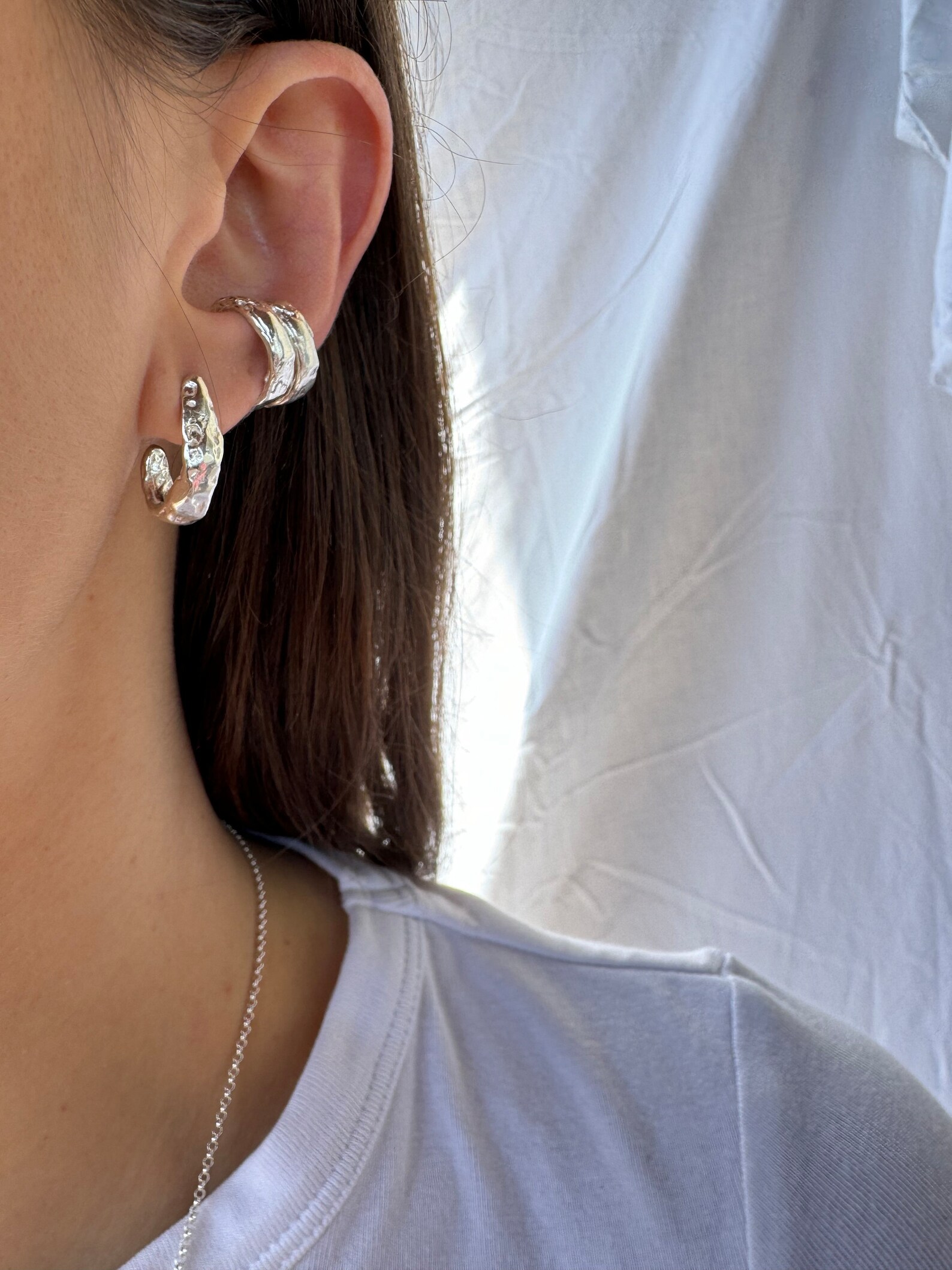 Lobe Silver Ear Cuff, Chunky Ear Cuff Non Piercing, Tear Drop Hoop ...