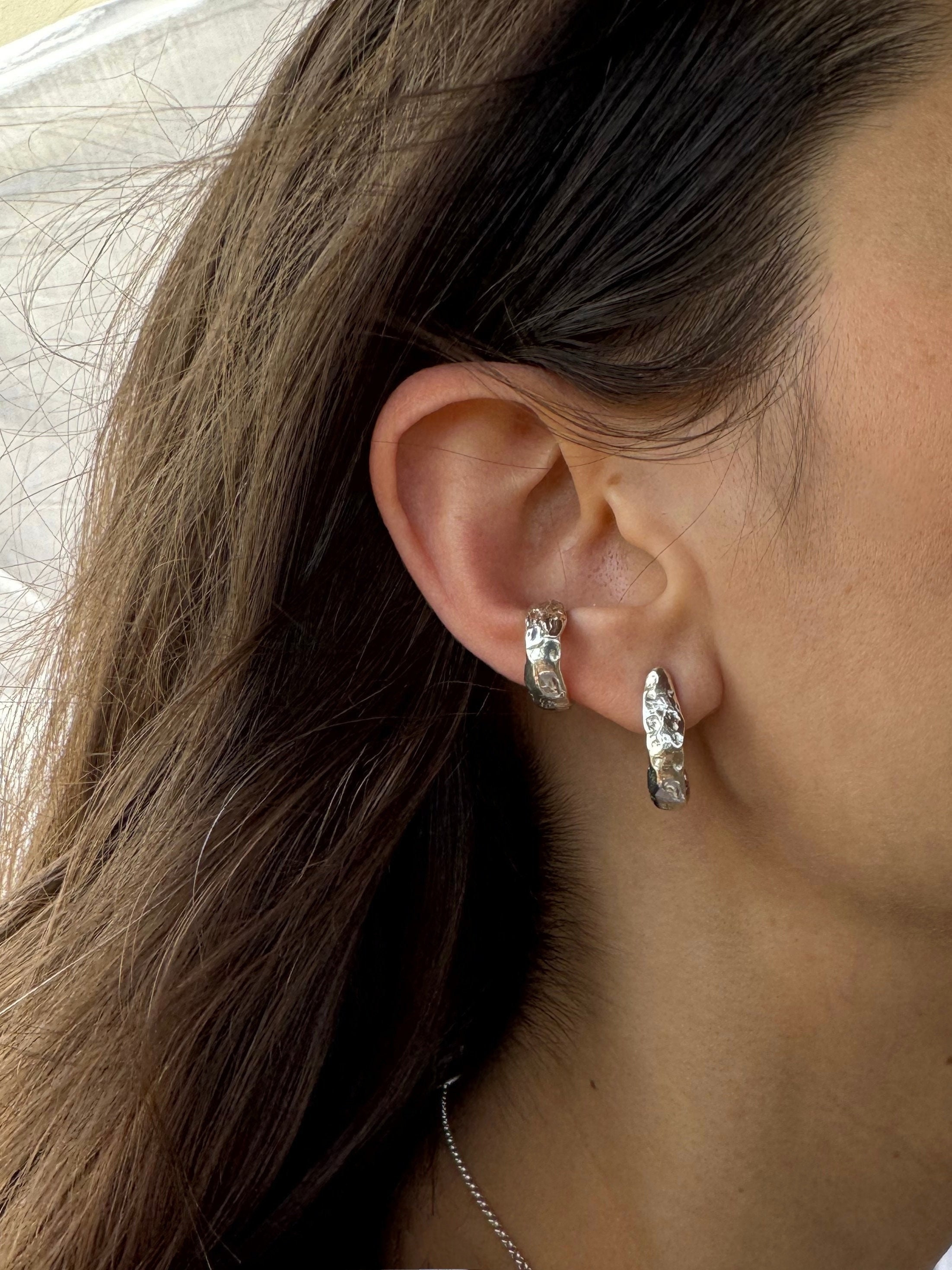 Lobe Silver Ear Cuff, Chunky Ear Cuff Non Piercing, Tear Drop Hoop ...