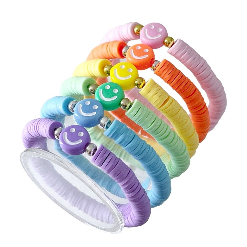 Custom Beaded Smiley Face Charm Stackable Friendship Bracelet Gifts for ...