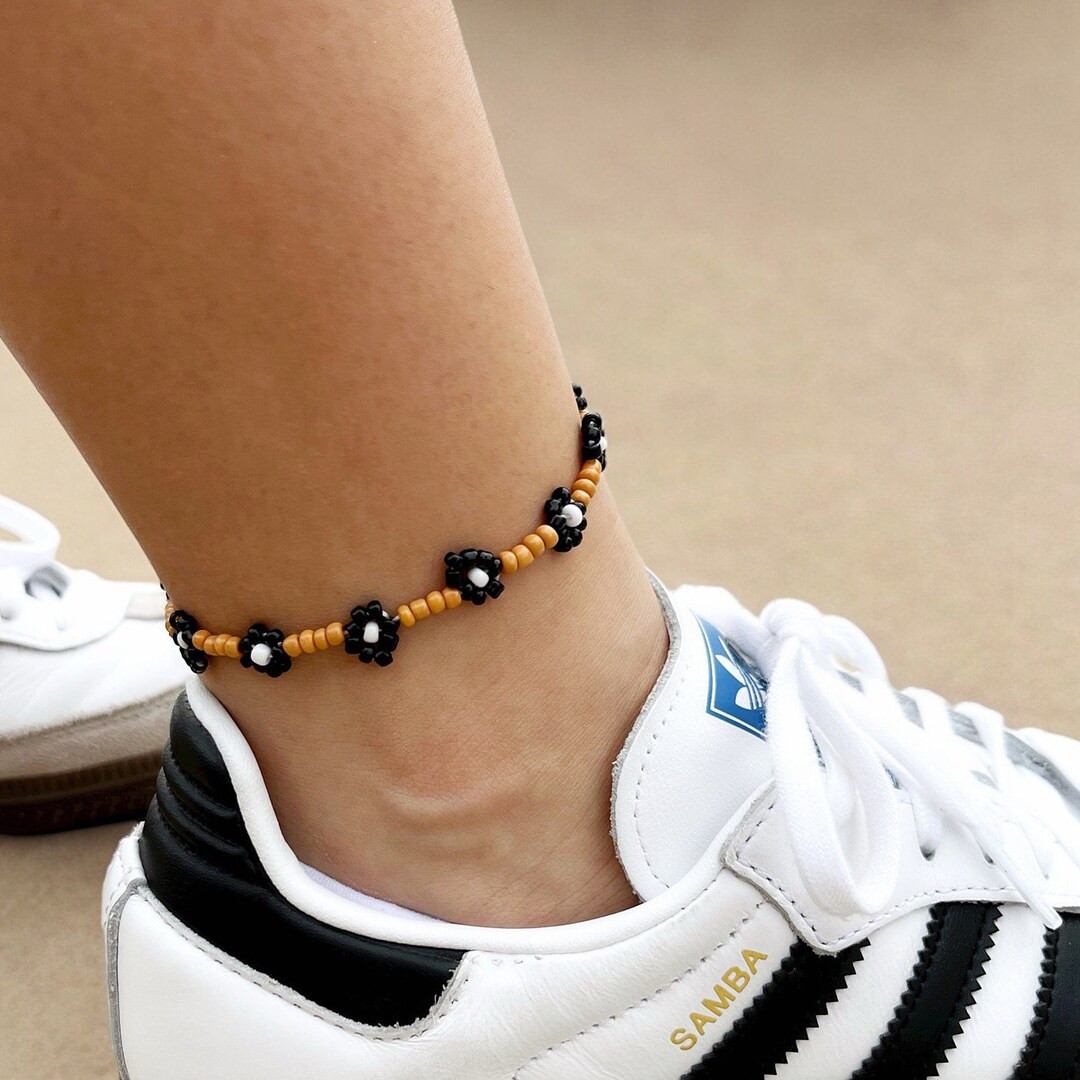 Custom | Hand Beaded | Dainty | Cute | FLOWER | Aesthetic | Anklet ...