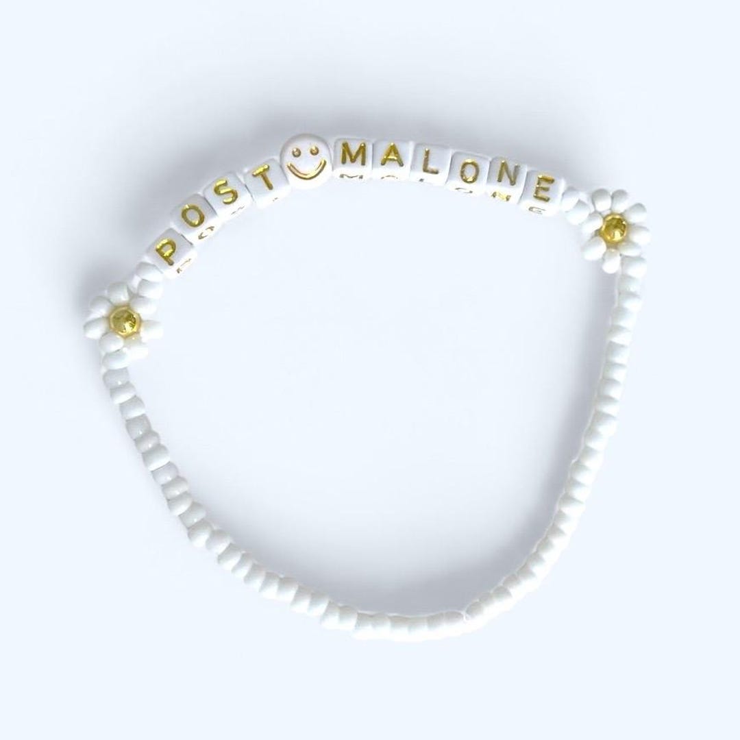 Custom Seed Bead | Post Malone | Posty | White | Gold | Daisy Bracelet ...