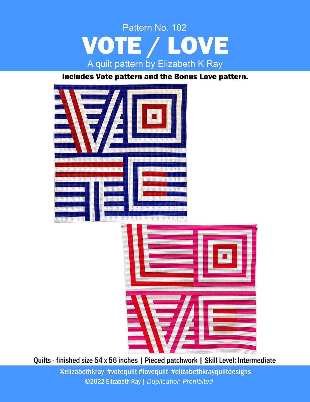 Vote / Love PDF Digital Quilt Pattern (2 Quilts, 1 Pattern) - Etsy