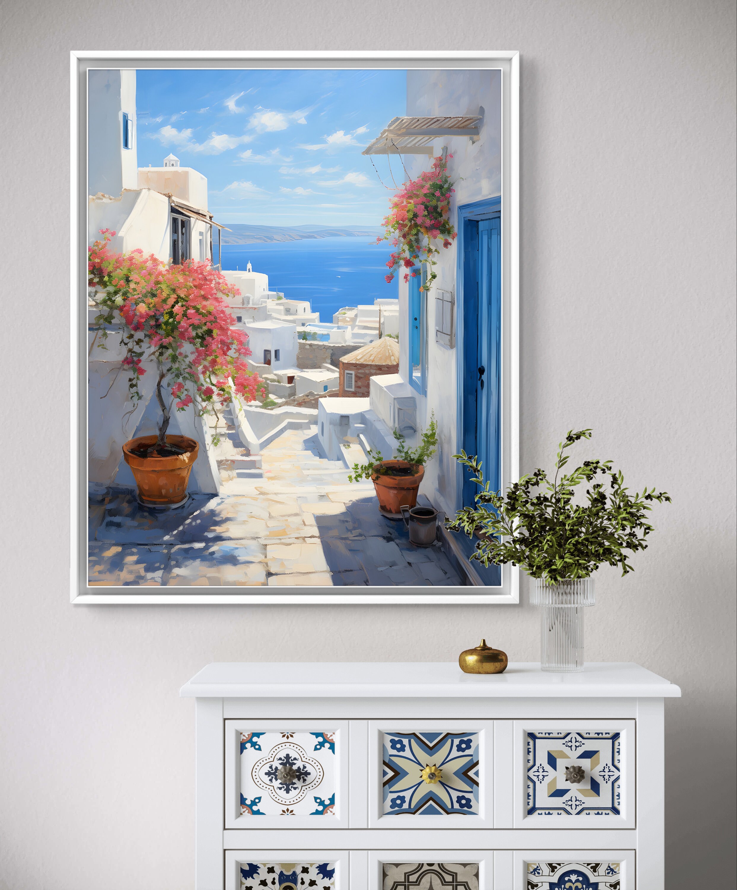 Mediterranean Blue Door Print: Coastal Village Wall Art (digital ...