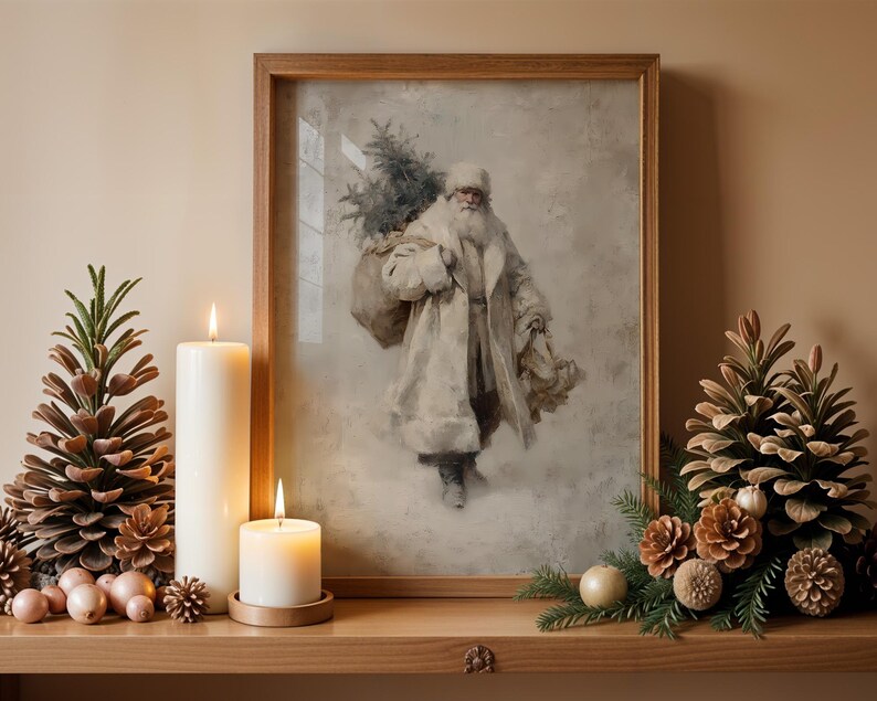 Moody Neutral Santa Printable | Rustic Christmas Wall Art | Vintage ...