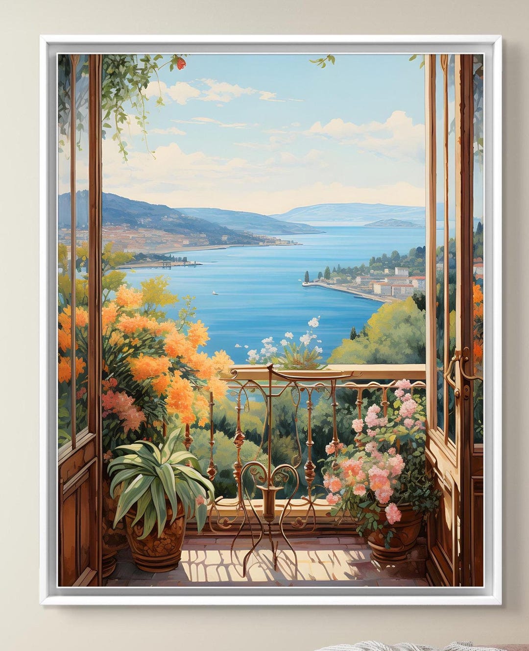 Amalfi Coast Balcony Seascape Print: Mediterranean View (digital ...