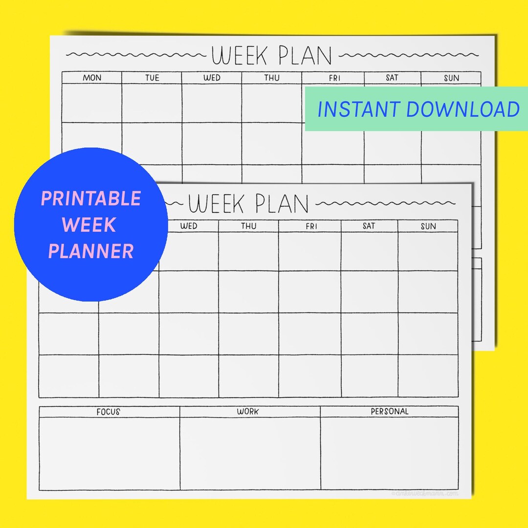 Printable Week Plan Instant Download Weekly Schedule Week Planner ...