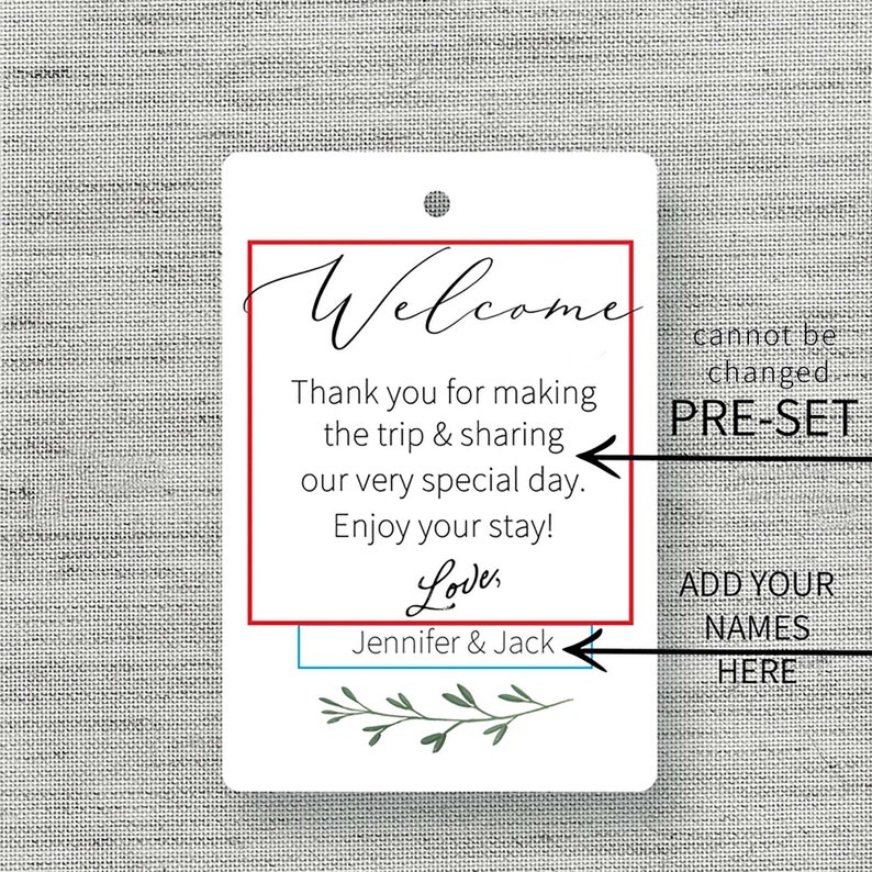 Printed Hotel Welcome Bag Tags Personalized Wedding Guest - Etsy