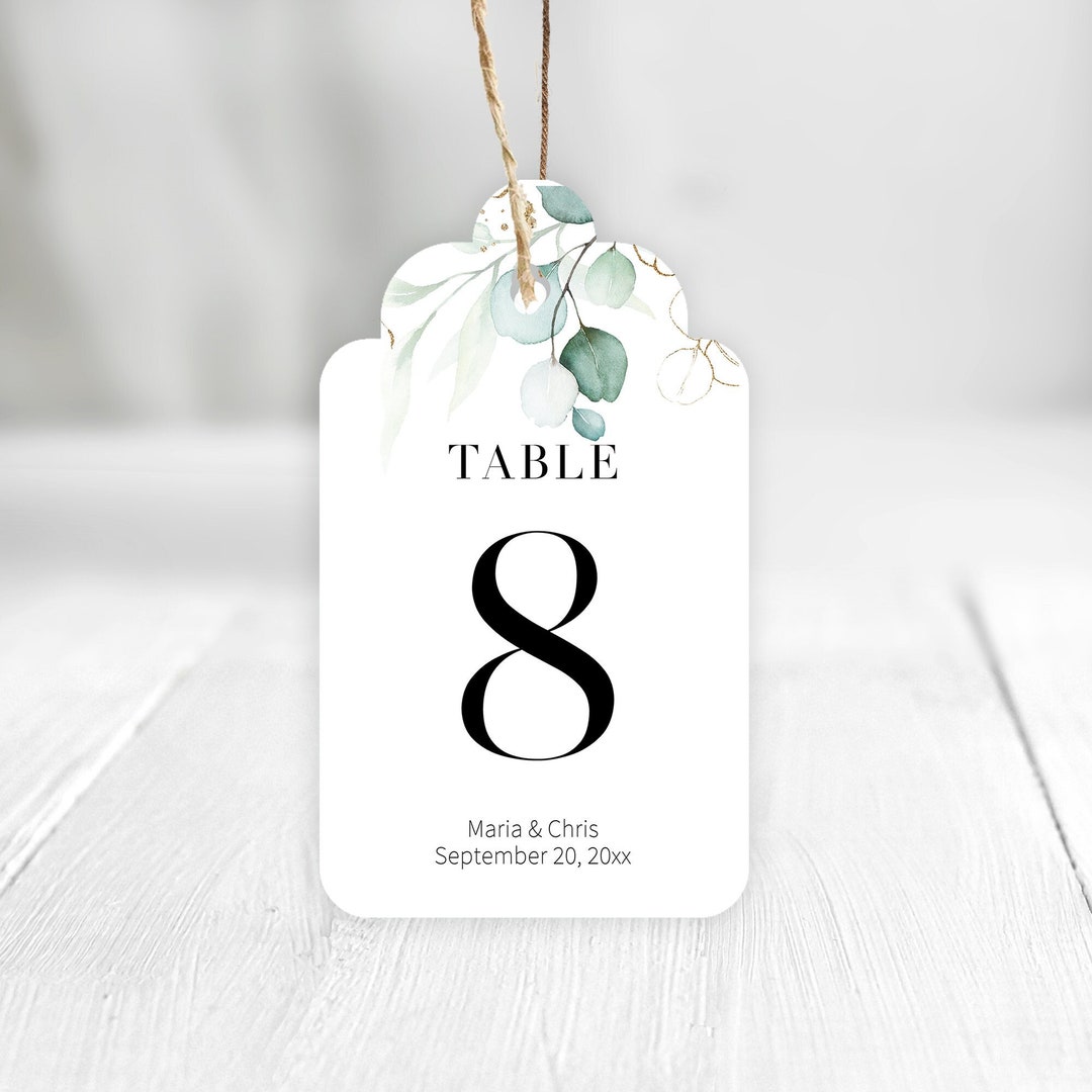 Eucalyptus Table Numbers Tags, Personalized Reception Table Numbers ...