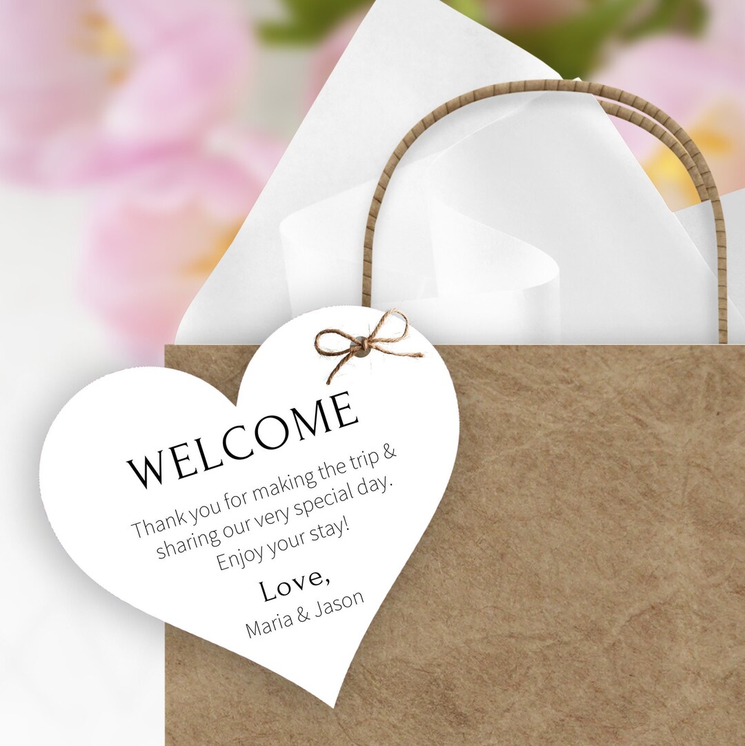 Welcome Bag Tags, Heart Personalized Wedding Welcome Tags for Out of ...