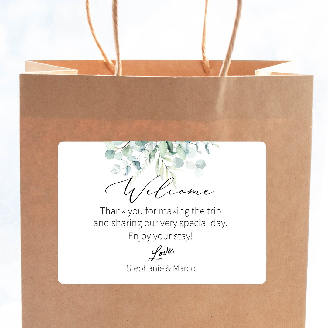 Wedding Guest Welcome Bag Stickers, Greenery Stickers for Destinationl ...