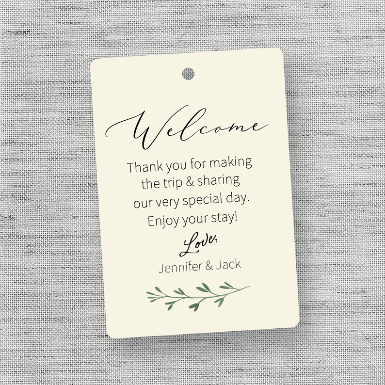 Printed Hotel Welcome Bag Tags, Personalized Wedding Guest Favor Tags ...