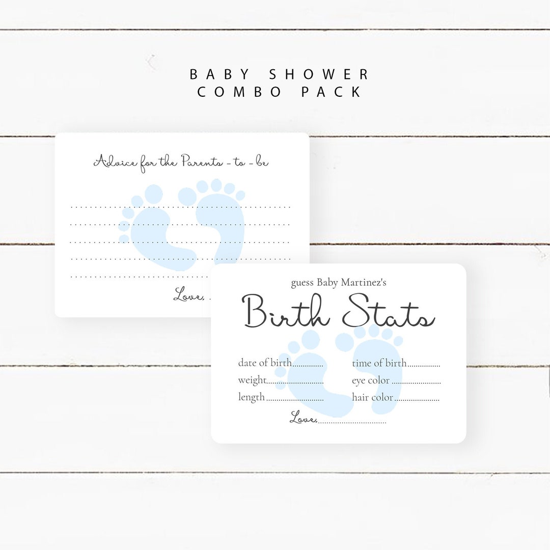 Birth Stat Prediction and Advice Cards Assortment, Baby Footprint Game ...