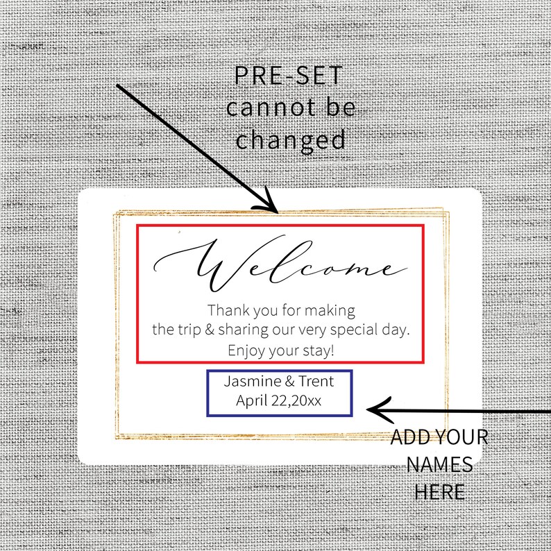 Welcome Bag Stickers Gold Frame Stickers for Hotel Wedding - Etsy