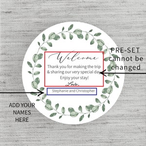 Round Welcome Tag, Round Tag for Gift Bag, Gable Box, Green Wreath ...