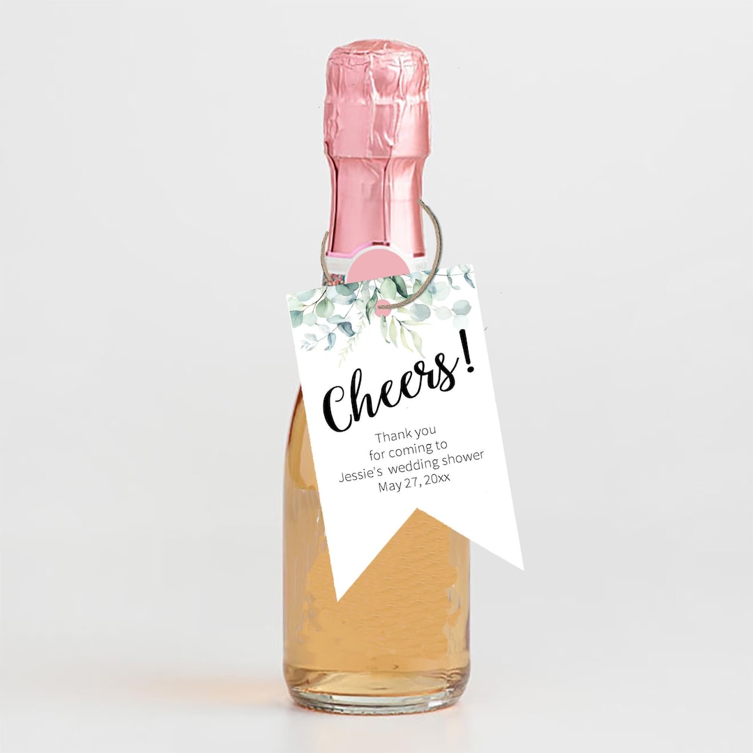 Cheers Mini Champagne Bottle Tags, Baby Shower Bottle Favor Tags ...