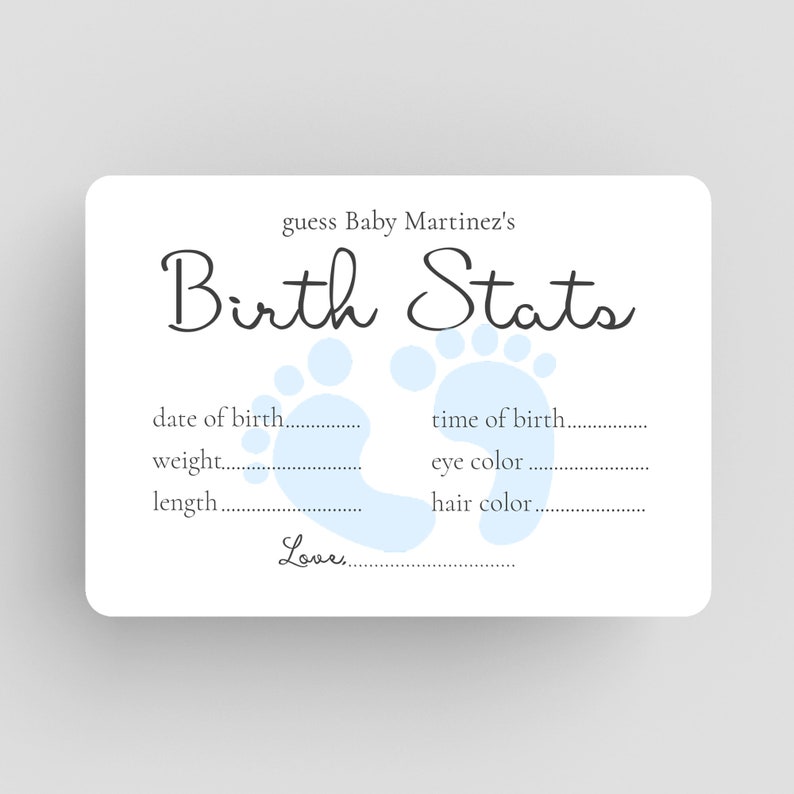 Personalized Birth Stat Cards for a Baby Shower F01 - Etsy
