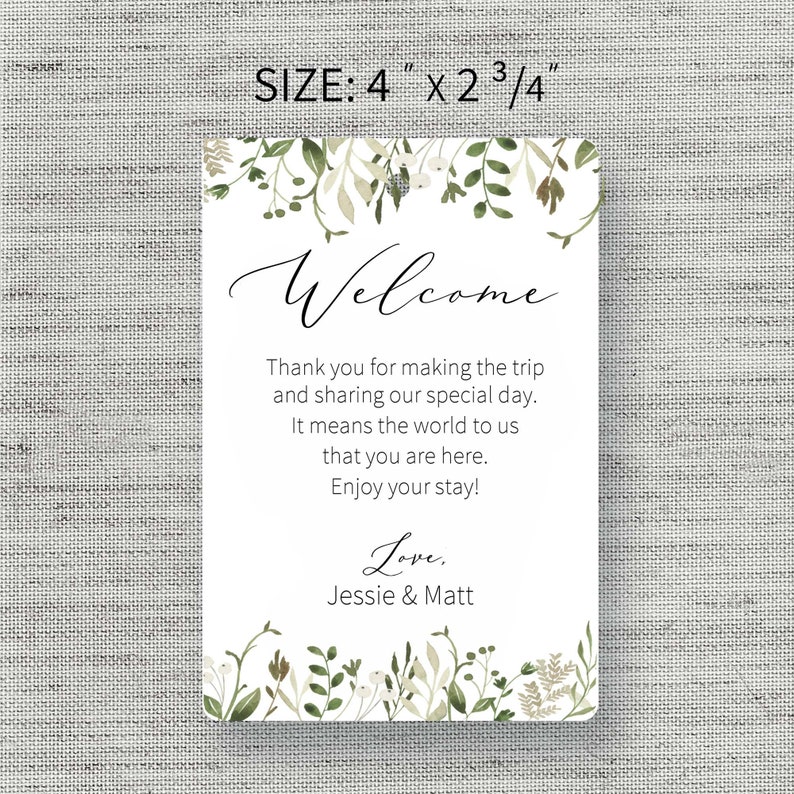 Printed Personalized Welcome Bag Tag Greenery Tags for - Etsy