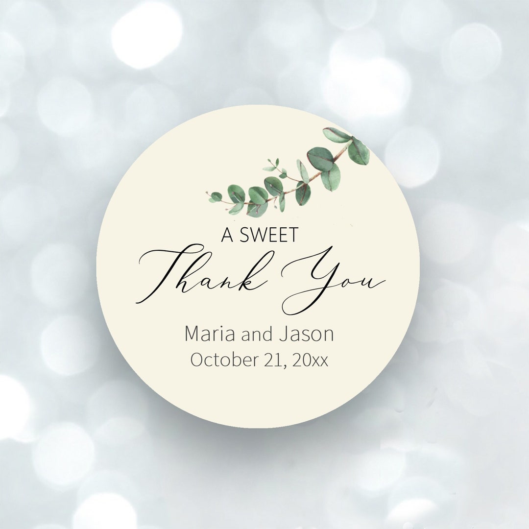 A Sweet Thank You Stickers, 2" Round Sticker, White or Cream Favor ...