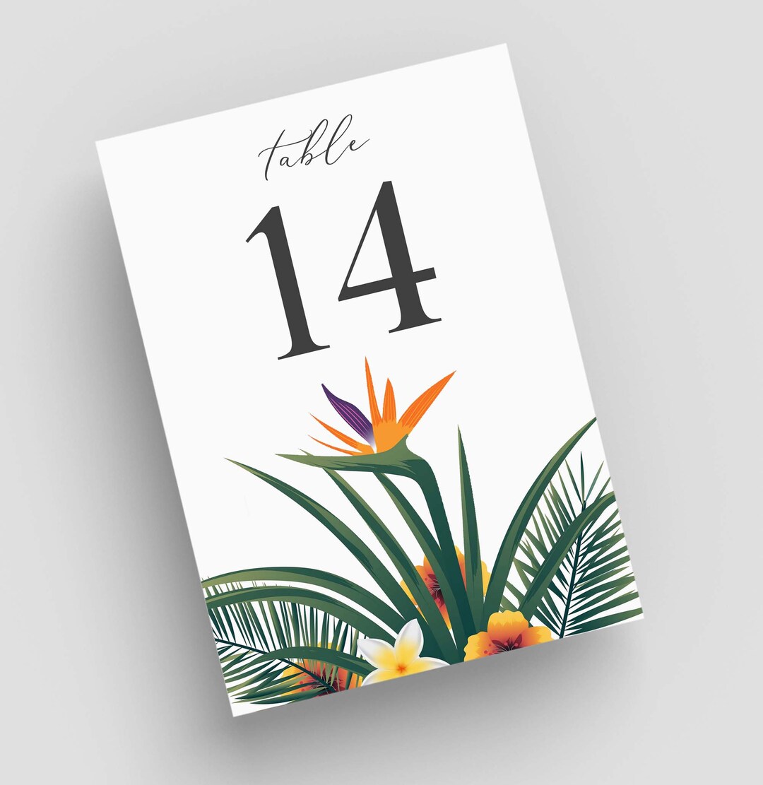 Beach Wedding Table Numbers, Bird of Paradise Double Sided Table ...