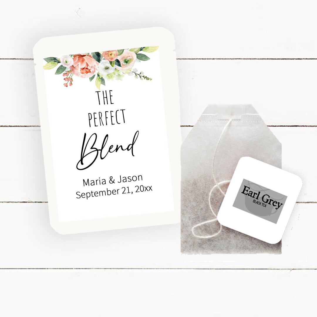 The Perfect Blend Tea Bag Favor, Floral Wedding Favor Tea Gift, Bridal ...