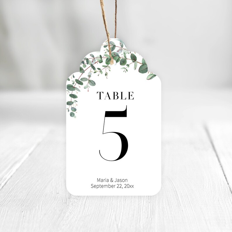 Greenery Table Numbers Tags Personalized Eucalyptus Table - Etsy