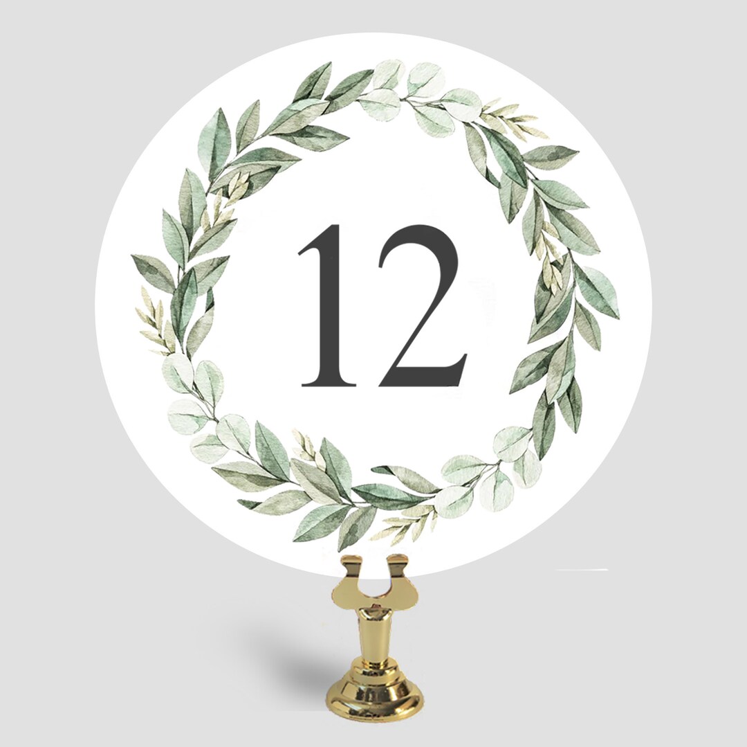 Round Double Sided Wedding Table Numbers, Greenery Laurel Wreath Table ...