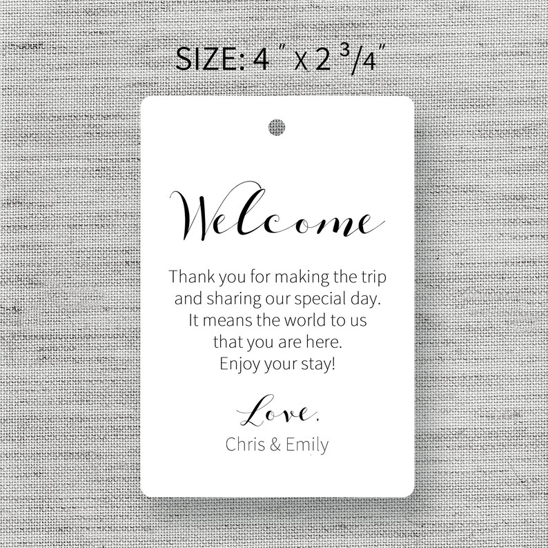 Printed Wedding Guests Hotel Welcome Bag Tags, Personalized Favor Tags ...