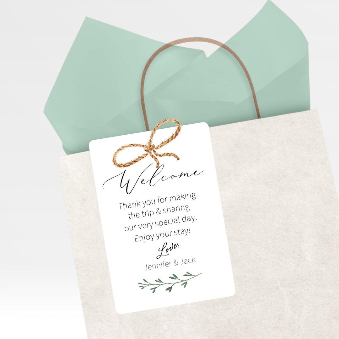 Printed Hotel Welcome Bag Tags, Personalized Wedding Guest Favor Tags ...
