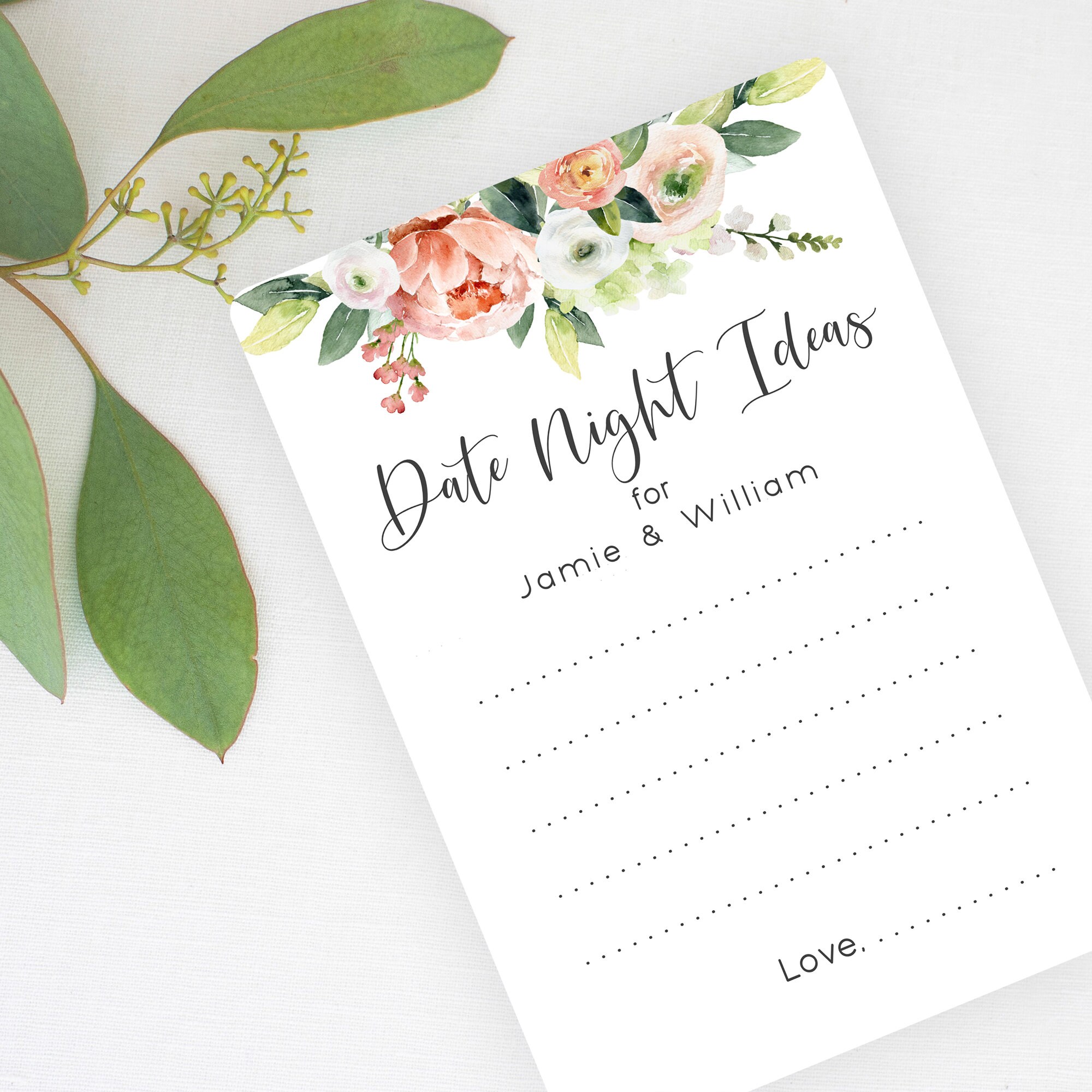 PRINTED Date Night Idea Cards, Personalized Bridal Shower Game Cards ...