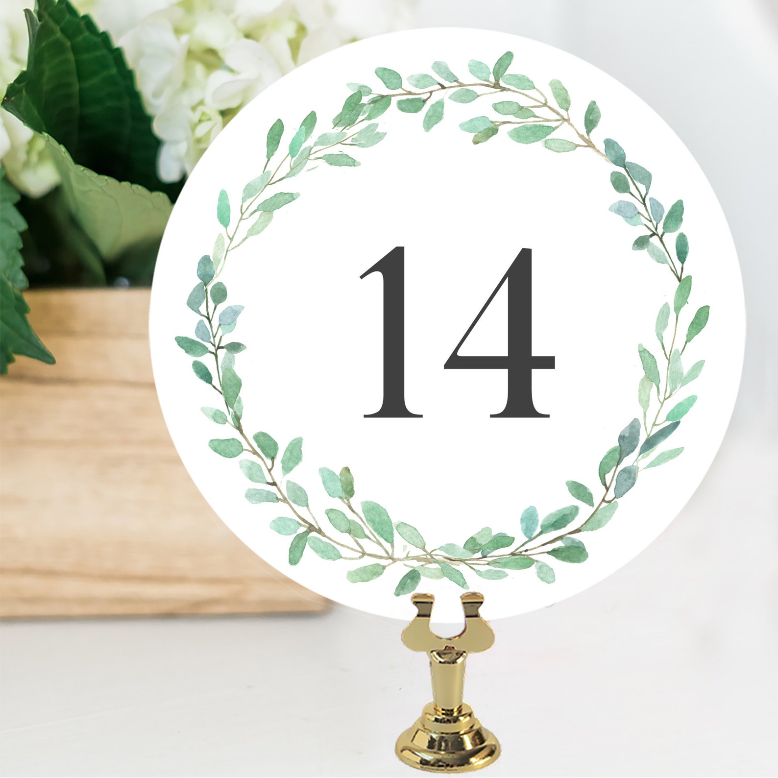 Double Sided Wedding Table Number Cards Green Wreath Table | Etsy