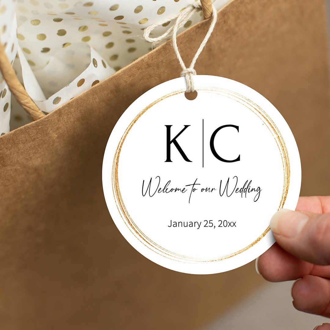 Wedding Monogram Welcome Bag Tag, Couple Initial Gift Bag Tags, Gable ...