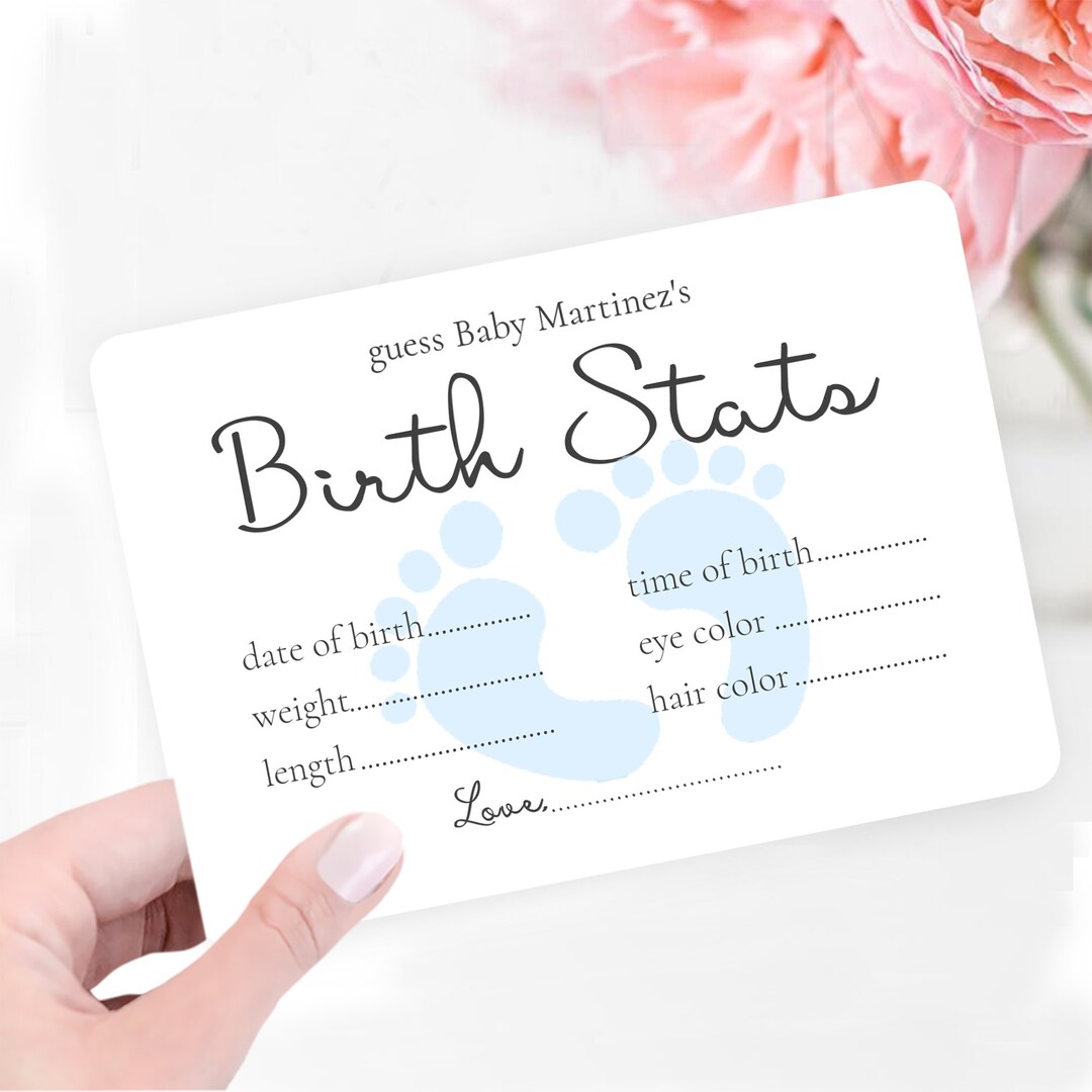 Personalized Birth Stat Cards for a Baby Shower, F01 - Etsy