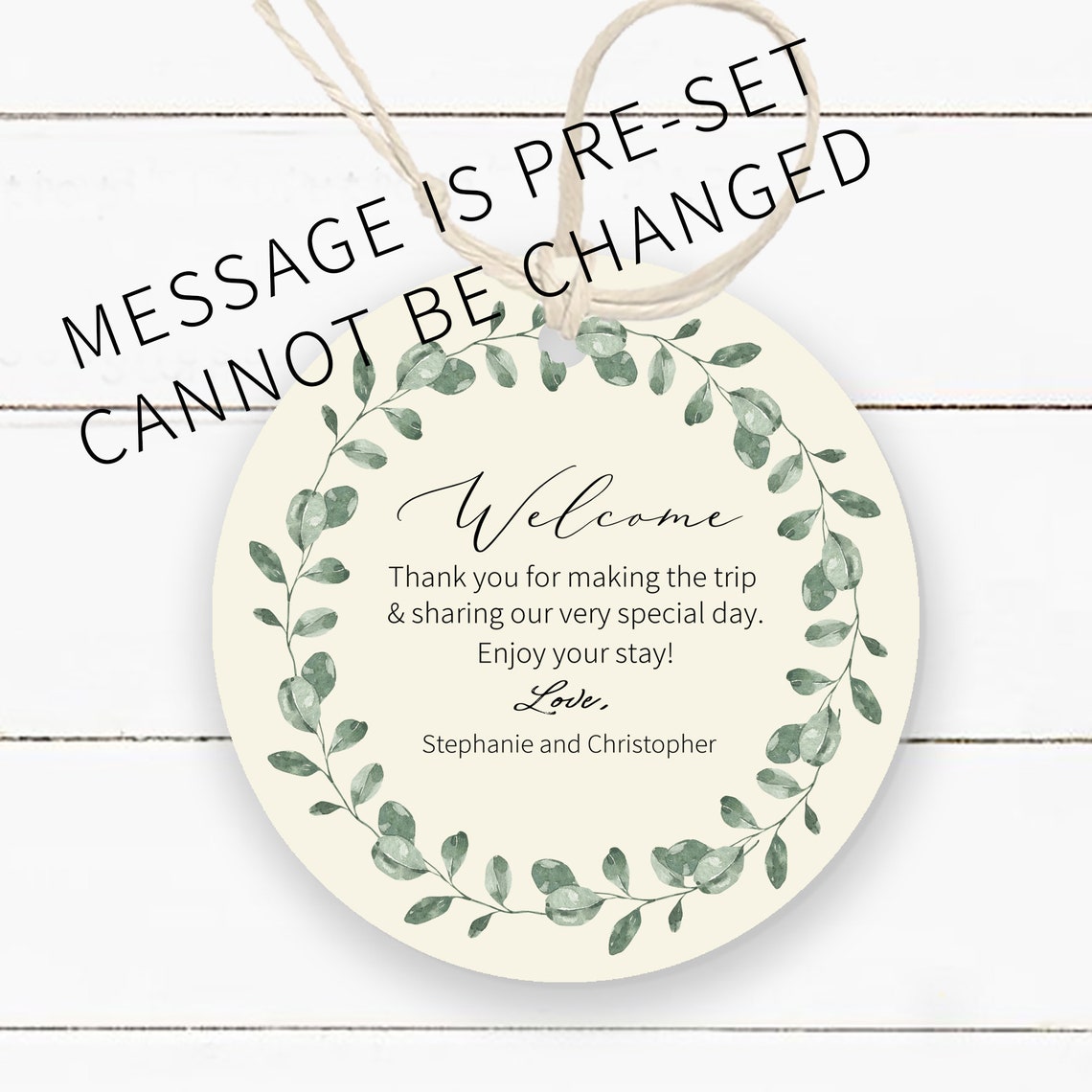 Round Welcome Tag, Round Tag for Gift Bag, Gable Box, Green Wreath ...