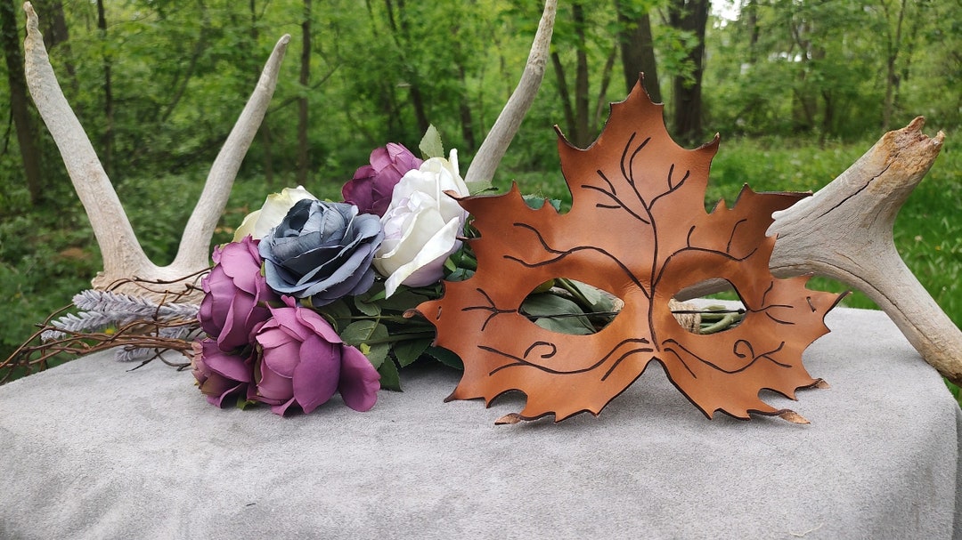 Leaf Druid Mask Guardian Leather Mask Victorian Costume Halloween Elven ...