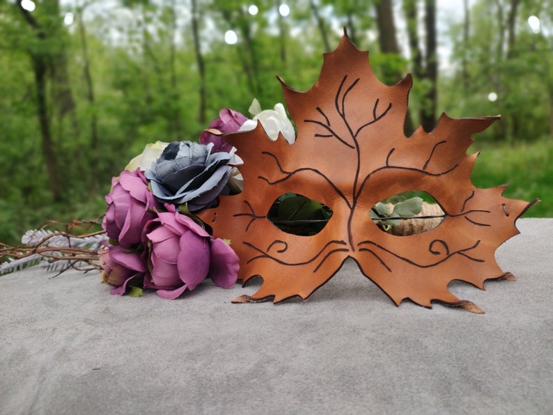 Leaf Druid Mask Guardian Leather Mask Victorian Costume Halloween Elven ...