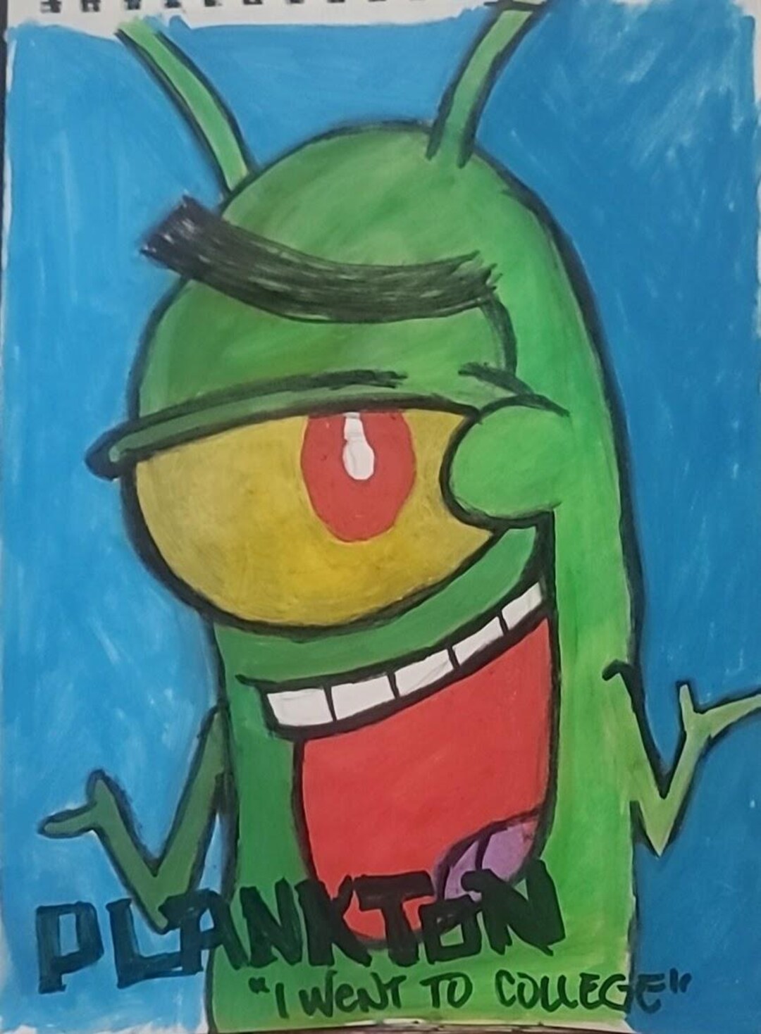 Hand-painted Plankton Art, 90s Cartoon Fan Art, 8.5x11 Mixed Media - Etsy