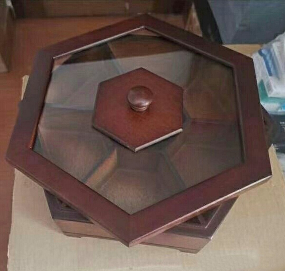 Octagonal Wooden Candy Box With Glass Lid Chic Treat Container Stylish ...